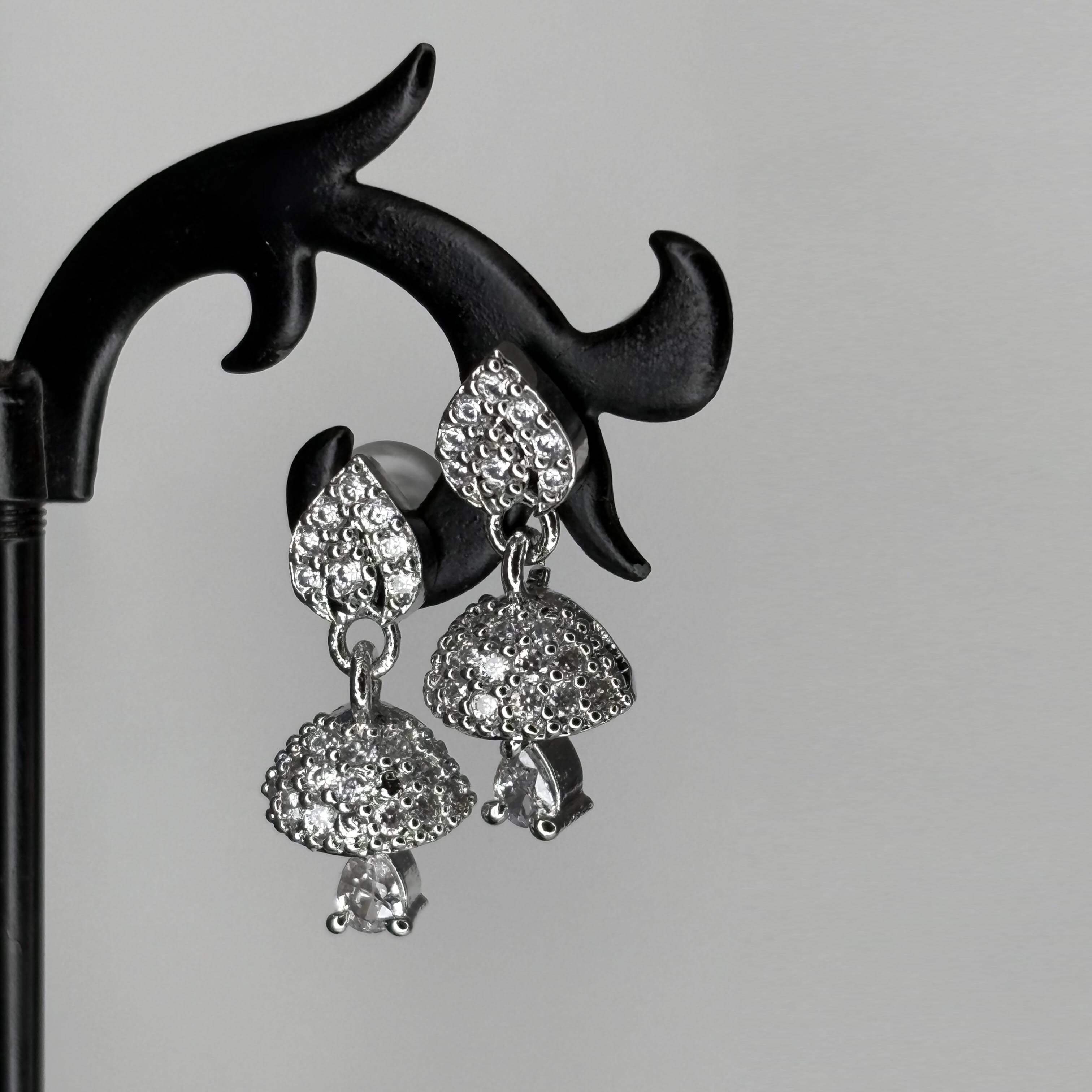Silver AD Stone Drop Jhumkas – FO.in